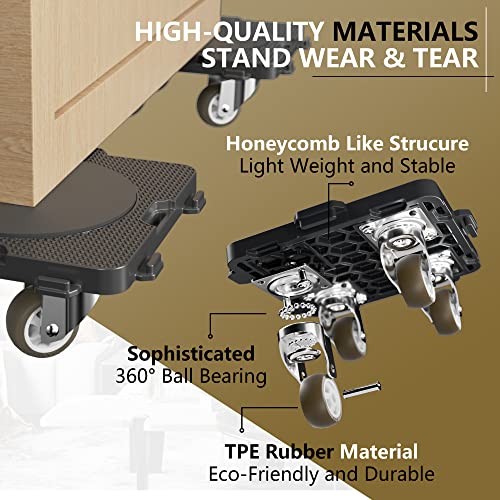 Furniture Movers with Wheels & Lifter Kit by ONEON, 1 1/4" Gentle Wheels Made of TPE, 500 LB Max Load Capacity, Furniture Dolly for Moving Heavy Furniture Tool Set (Spliceable Square)