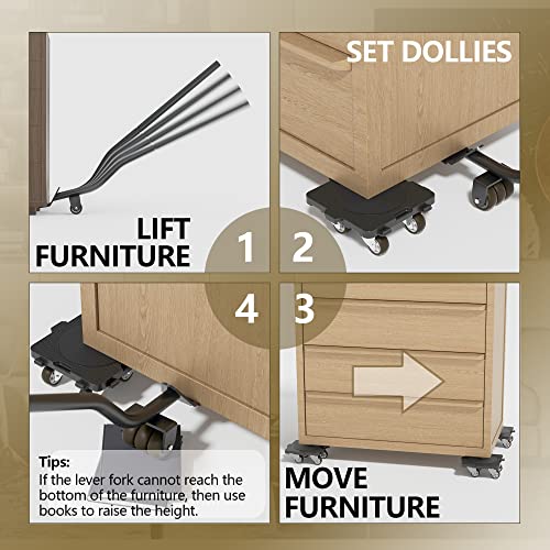 Furniture Movers with Wheels & Lifter Kit by ONEON, 1 1/4" Gentle Wheels Made of TPE, 500 LB Max Load Capacity, Furniture Dolly for Moving Heavy Furniture Tool Set (Spliceable Square)