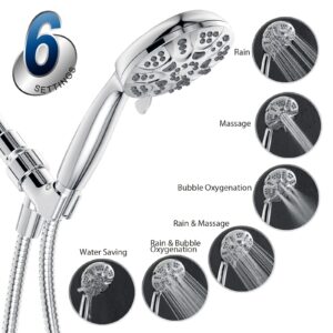 6 Functions Handheld Shower Head Set High Pressure Shower Head High Flow Hand Held Showerhead Set with 59 Inch Hose Bracket Teflon Tape Rubber Washers