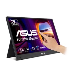 asus zenscreen touch screen 15.6” 1080p portable usb monitor (mb16aht) - full hd (1920 x 1080), ips, usb type-c, mini-hdmi, kickstand, tripod mountable, eye care, protective sleeve, 3-year warranty