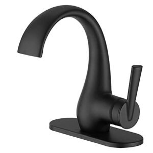 hoimpro modern single handle black bathroom faucet bar sink fauet bathroom sink faucet single hole or single handle gooseneck kitchen faucet with cupc water lines, matte black/brass