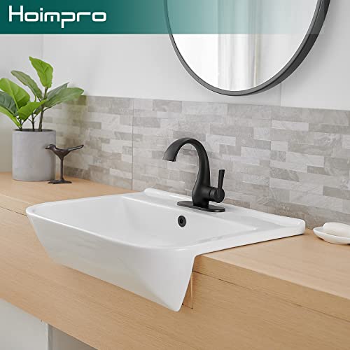 Hoimpro Modern Single Handle Black Bathroom Faucet Bar Sink Fauet Bathroom Sink Faucet Single Hole or Single Handle Gooseneck Kitchen Faucet with cUPC Water Lines, Matte Black/Brass