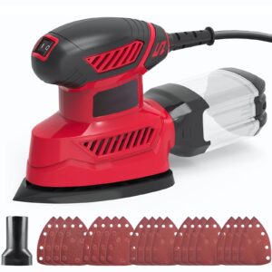 detail sander, 130w compact electric sander, 14000 rpm, with 20pcs sandpaper mouse sander, hand sanders with multi-function efficient dust box collection system, suitable for sanding, polishing, etc.