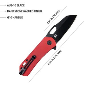 KUBEY Duroc KU332F Pocket Knife for EDC, 2.91" AUS-10 Blade G10 Handle Outdoor Camping Knife for Men