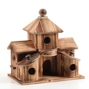 2in1 bird house&bird feeder.bird house for outside,hummingbird house with 6 hole,bluebird finch cardinals hanging big birdhouse,nesting box birdhouse for backyard/patio decor.