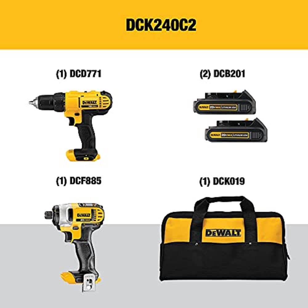 DEWALT 20V Max XR Oscillating Multi-Tool, Variable Speed, Tool Only (DCS356B) & DEWALT 20V Max Cordless Drill Combo Kit, 2-Tool (DCK240C2), Yellow/Black Drill Driver/Impact Combo Kit