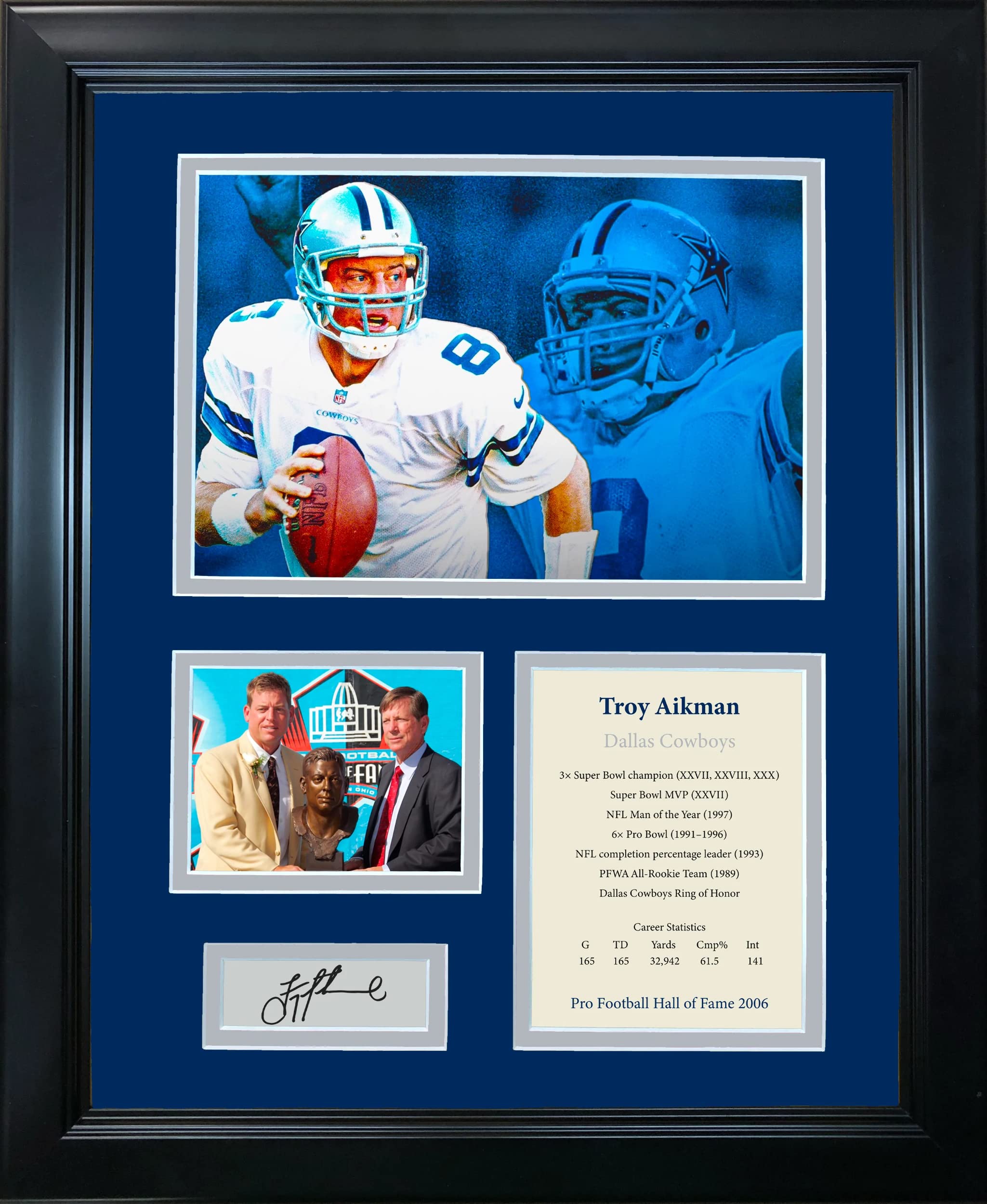 Framed Troy Aikman Hall of Fame Facsimile Laser Engraved Signature Auto Dallas Cowboys 12"x15" Photo Collage