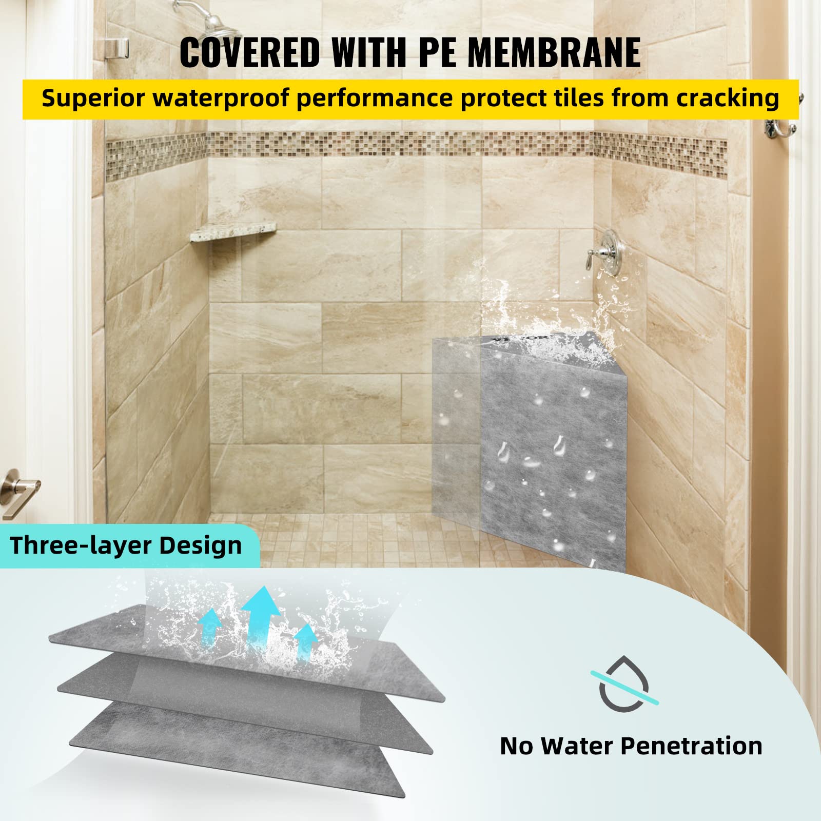 VEVOR Ready to Tile Shower Seat, 22.4" x 16" x 20" corner shower bench, Factory Waterproof & 100% Leak Proof Tileable Shower Corner Seat, 440lbs Load-Bearing Triangular Board Shower Bench, Grey