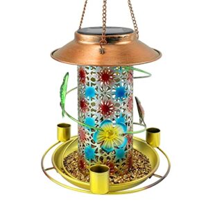 mixxidea solar bird feeder for outdoors hanging waterproof wild cardinal bird feeders heavy duty solar powered garden lantern bird house feeder with light for bird lovers - 2 lb seed capacity