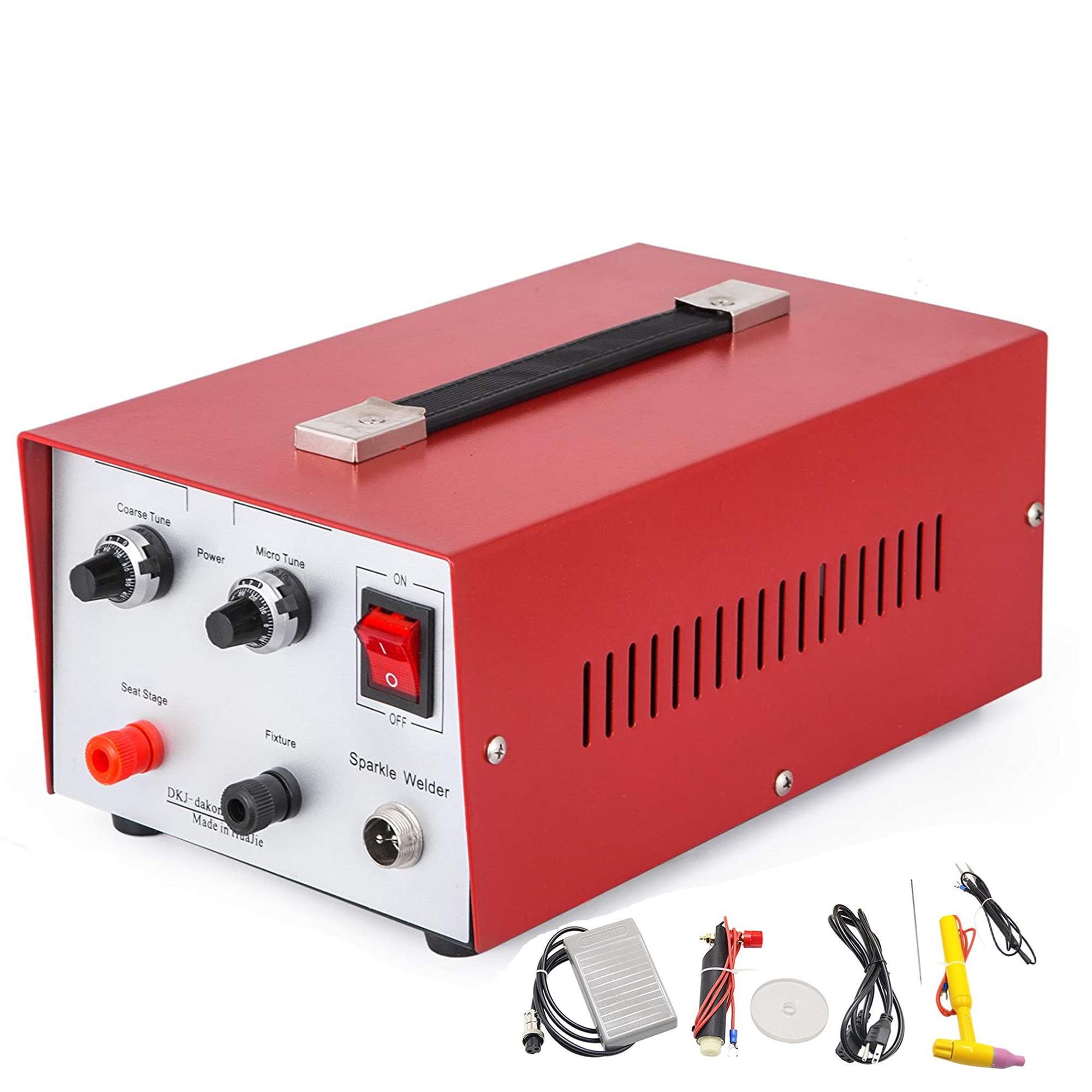 Spot Welding Machine, Portable Laser Welder Machine 110V Pulse Arc Welder for DIY Jewelry Repair Metal Aluminum Gold Silver Steel Spot Welder and Soldering, With Foot Pedal Tools, 30A Red