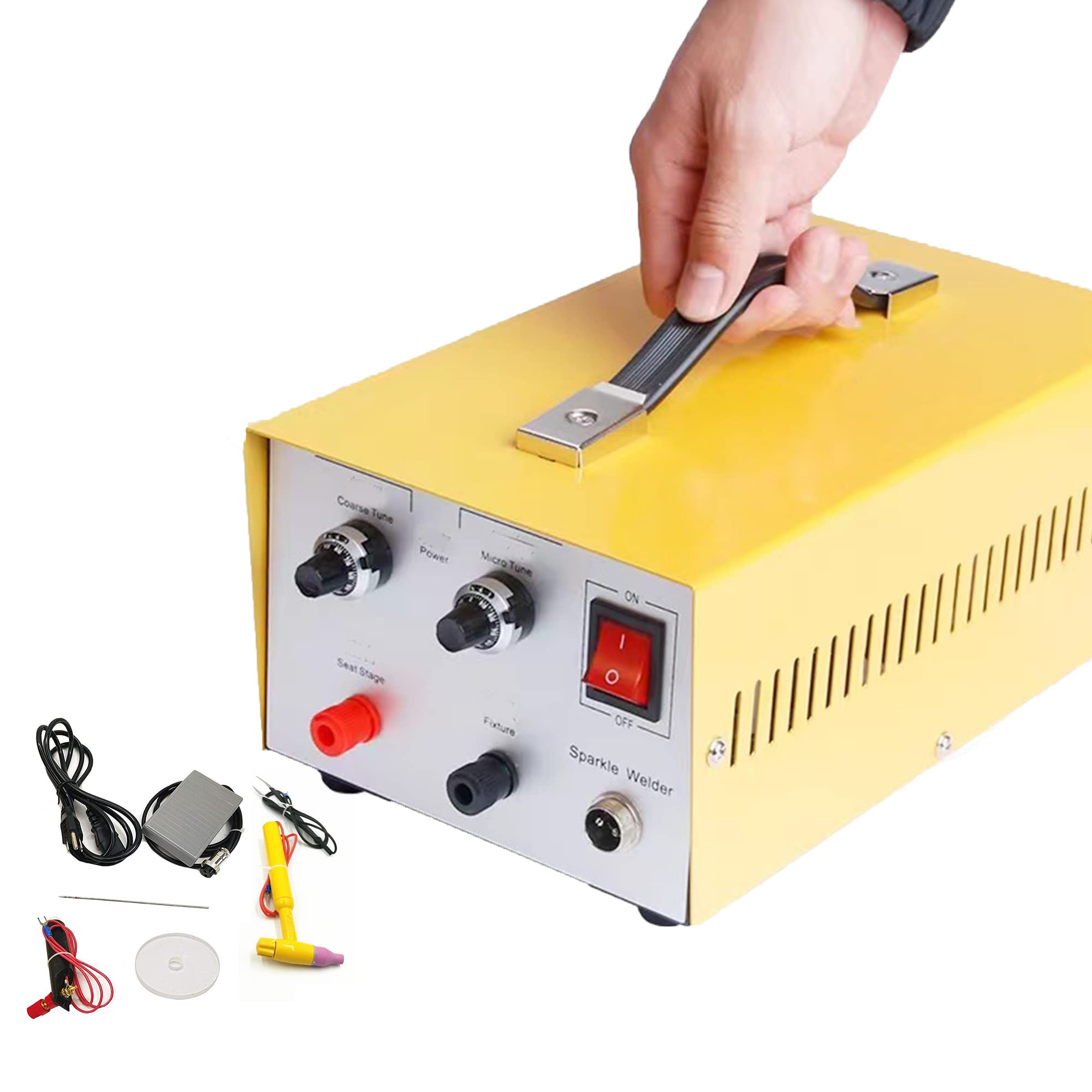 Spot Welding Machine, Portable Laser Welder Machine 110V Pulse Arc Welder for DIY Jewelry Repair Metal Aluminum Gold Silver Steel Spot Welder and Soldering, With Foot Pedal Tools, 30A Red