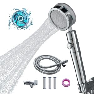 alphyse turbo shower head high pressure, vortex shower head with handheld, hydro shower head with hose, 3 filters and turbo fan, blue