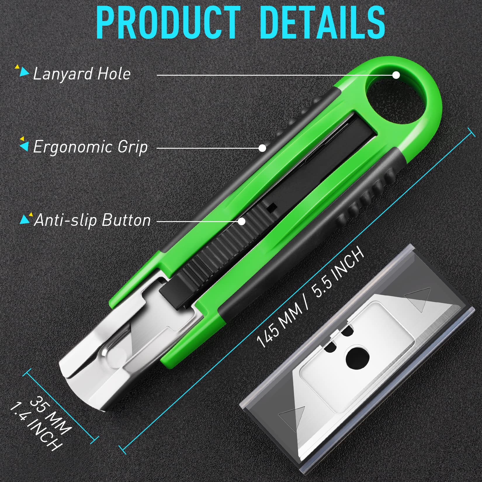 DIYSELF Box Cutter Retractable, Sharp Utility Knife, Premium Razor Knife Extaco Knife, Box Cutter Knife Perfect for Household, Office, Industry, Heavy Duty Box Knife with Extra 10 SK5 Steel Blades