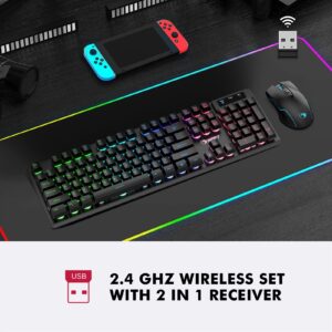 NPET S21 Wireless Gaming Keyboard and Mouse Combo, RGB Backlit Quiet Ergonomic Mechanical Feeling Keyboard, Gaming Mouse 3200DPI, for Desktop