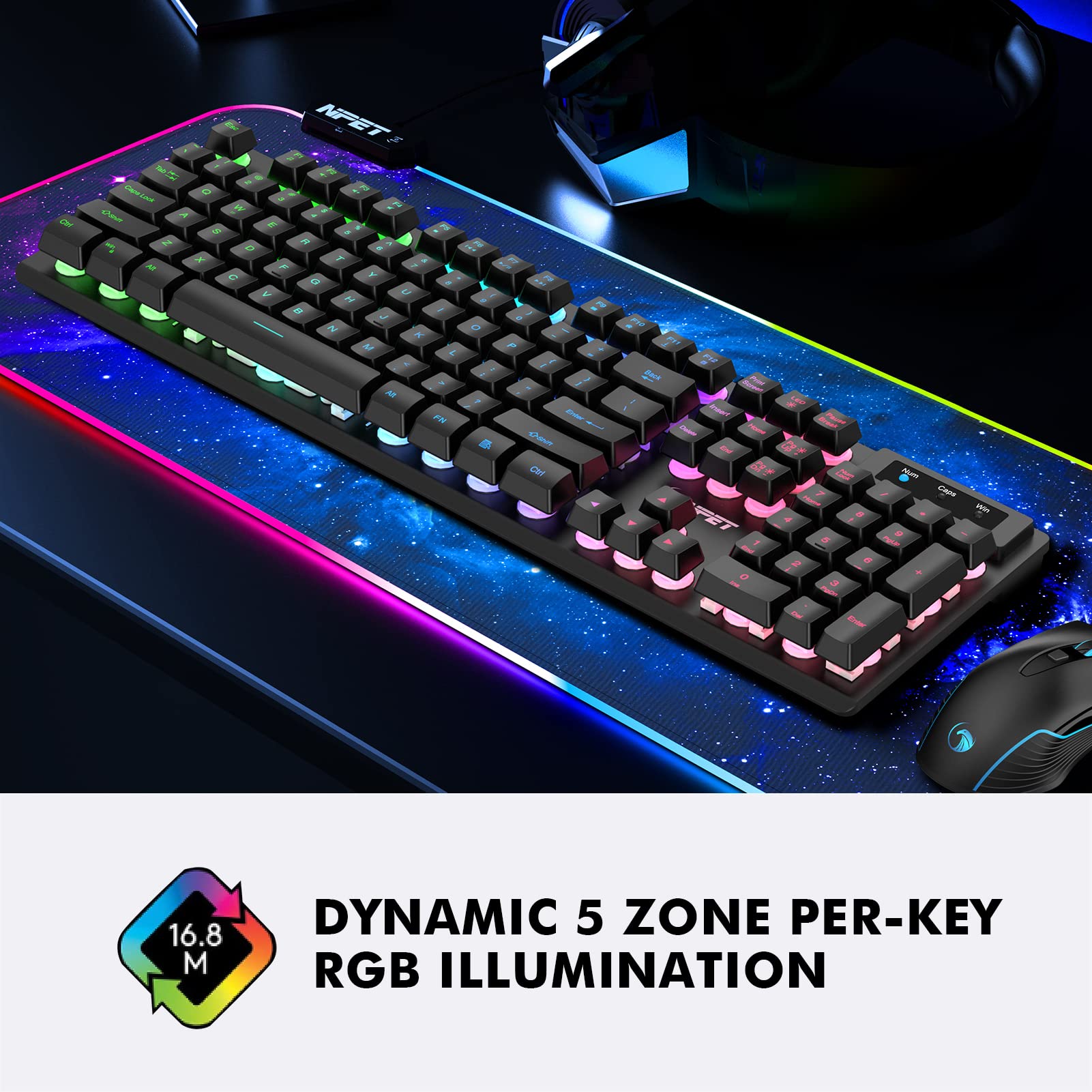 NPET S21 Wireless Gaming Keyboard and Mouse Combo, RGB Backlit Quiet Ergonomic Mechanical Feeling Keyboard, Gaming Mouse 3200DPI, for Desktop