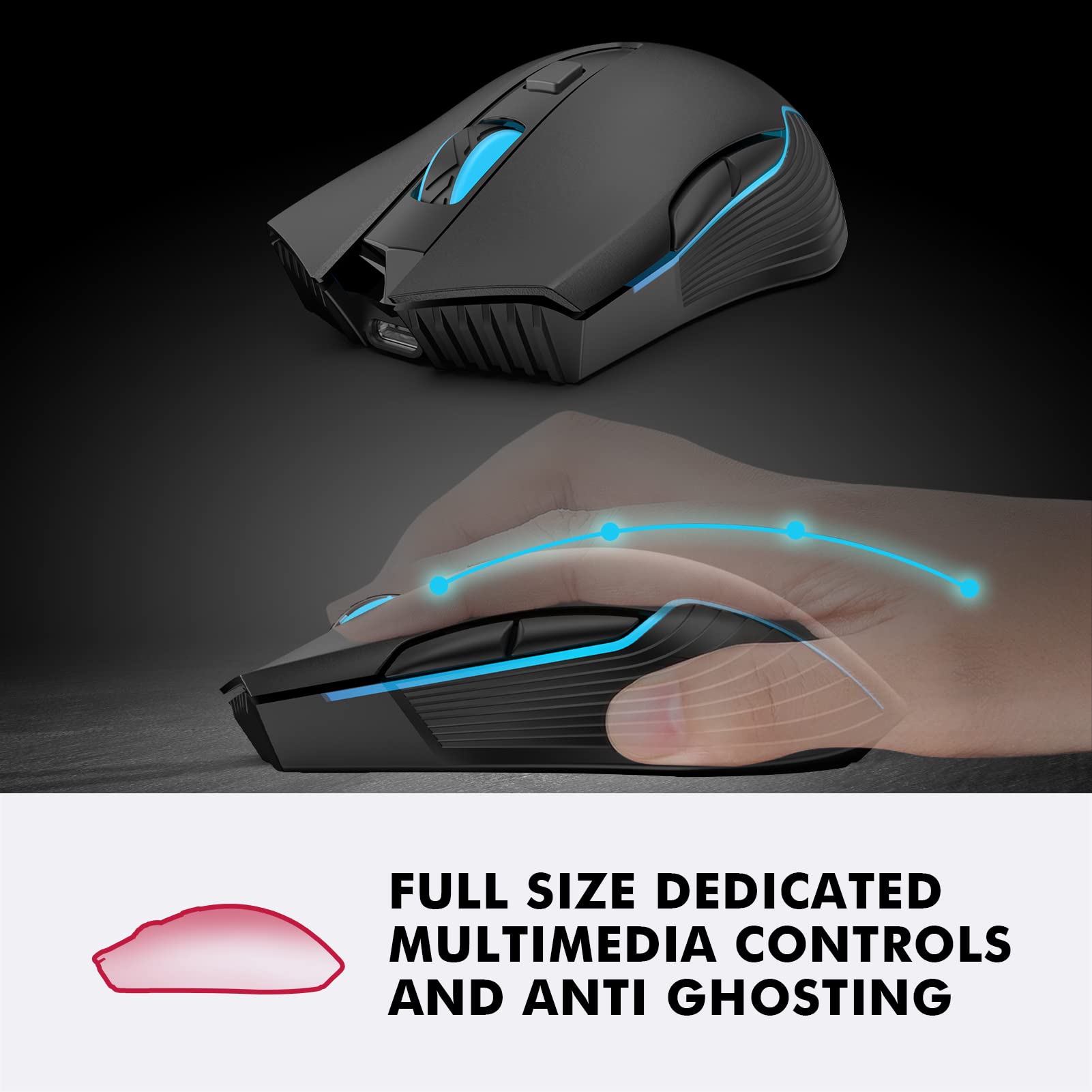 NPET S21 Wireless Gaming Keyboard and Mouse Combo, RGB Backlit Quiet Ergonomic Mechanical Feeling Keyboard, Gaming Mouse 3200DPI, for Desktop