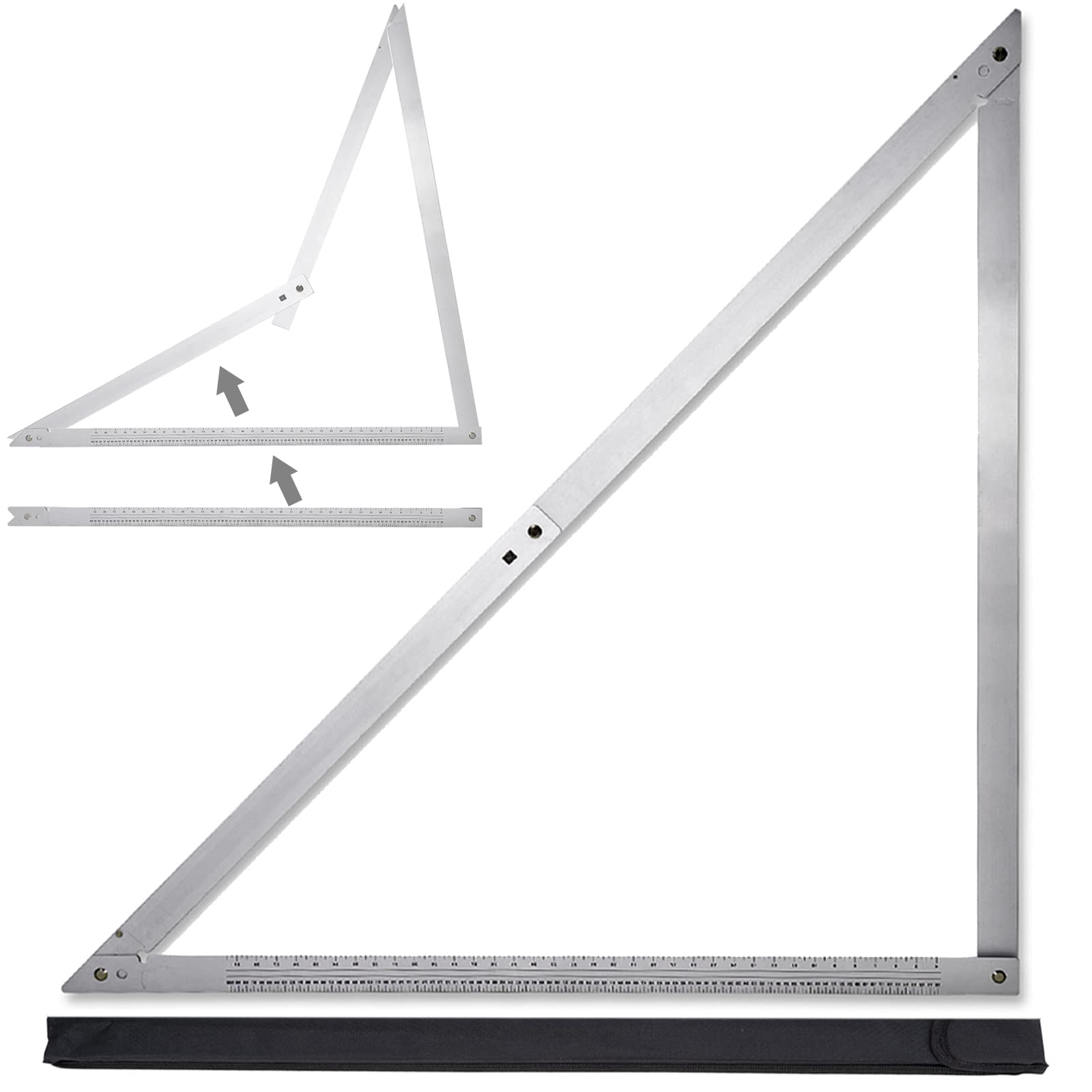 PENGZHAN Combination Square for Carpenter Tools 48 Inch Folding Aluminum Triangle Ruler Construction Framing Tool Woodworking Foldable Frame Measurement Angle Rulers