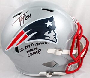 ty law autographed new england f/s speed helmet w/sb champs-beckett w hologram black