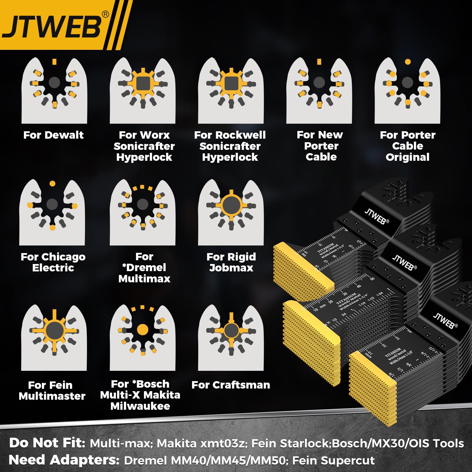 JTWEB 5PCS Titanium Oscillating Multitool Blade for Wood Metal, Titanium Oscillating Saw Blades for Nails Screws Cutting, Universal Multi Tool Blades Kits Oscillating Tool Blades fit Dewalt Milwaukee