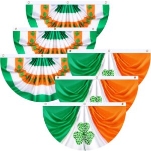 6 pcs 3 x 1.5 feet ireland flag shamrock st. patrick day flag irish flag bunting patriotic flag bunting pleated half fan flag with grommet garden banner decoration outdoor flag