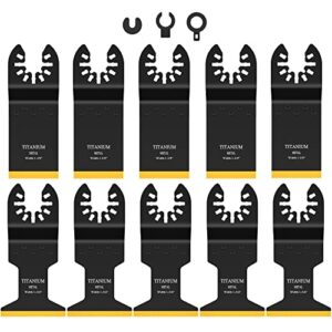 jtweb 10 pc titanium oscillating multitool blades, oscillating tool blades kit for metal nails wood plastic hard material, oscillating saw blades metal cutting fit dewalt milwaukee fein multimaster