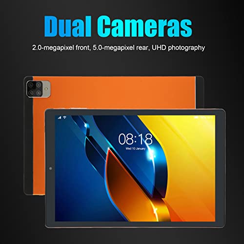 Android 12 Tablet, 10.1in HD LCD Screen Display, 5G WiFi Portable Pad Support Calling, Front 200w Rear 500w Dual Camera, Long Lasting Battery, 10 Cores CPU Tablet PC 6GB 128GB(Orange)