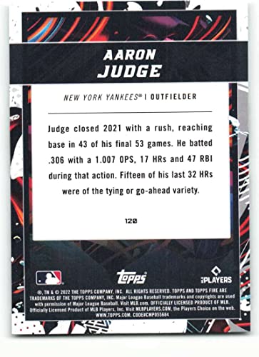 2022 Topps Fire #120 Aaron Judge NM-MT New York Yankees Baseball