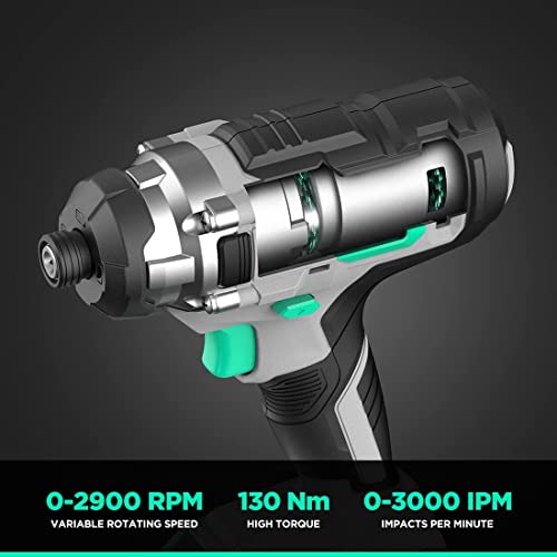 Litheli Cordless Impact Driver, 1150 In-Lbs Torque, 1/4″ Quick-Release Hex Chuck, with 20V 2.0 Ah Battery, 3 Socket Adapters, 2 Driver Bits