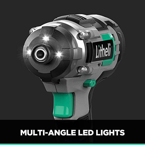 Litheli Cordless Impact Driver, 1150 In-Lbs Torque, 1/4″ Quick-Release Hex Chuck, with 20V 2.0 Ah Battery, 3 Socket Adapters, 2 Driver Bits