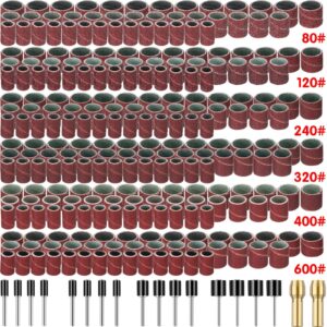 shimeyao 890 pieces sanding drum set for drum sander 80 120 240 320 400 600 grits sanding drums with 24 pieces drum connecting rods 2 pcs self tightening drill chuck