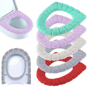 zeedix 5 pcs thicker bathroom soft elongated toilet seat cover pad- warmer stretchable toilet seat covers washable easy installation comfortable cushioned toilet covers