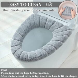 ZeeDix 5 Pcs Thicker Bathroom Soft Elongated Toilet Seat Cover Pad- Warmer Stretchable Toilet Seat Covers Washable Easy Installation Comfortable Cushioned Toilet Covers