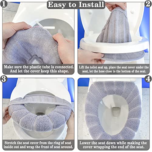 ZeeDix 5 Pcs Thicker Bathroom Soft Elongated Toilet Seat Cover Pad- Warmer Stretchable Toilet Seat Covers Washable Easy Installation Comfortable Cushioned Toilet Covers