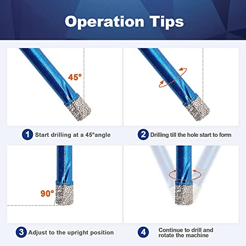 Diamond Drill Bit 6,8,10mm - BRSCHNITT 3pcs/Pack 1/4,5/16,1/2 Inch Diamond Hole Saw Drill Bit for Porcelain Tile Ceramic Stone Granite Marble,Hex Shank Dry Drilling Diamond Core Drill Bit Set