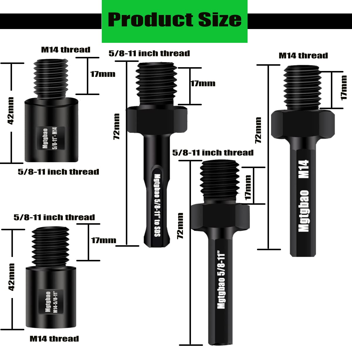 1Pcs Core Drill Bit Adapter 5/8-11 inch Male to 3/8 inch Hex Shank for Thread Diamond Hole Saw.