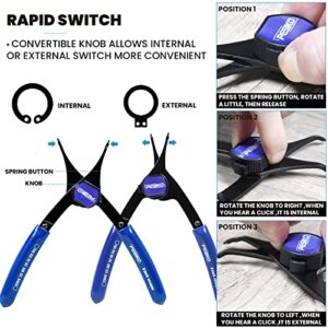 PESIKO 12-Piece Snap Ring Pliers Set Heavy Duty, Internal External Convertible Fixed Tip Snap Ring Pliers 0.038in 0.047in 0.070in 0.090in