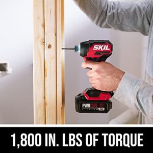 SKIL PWR CORE 20 Brushless 20V Compact Drill Driver and Impact Driver Kit Includes 2.0Ah Battery and PWR Jump Charger - CB8437B-10