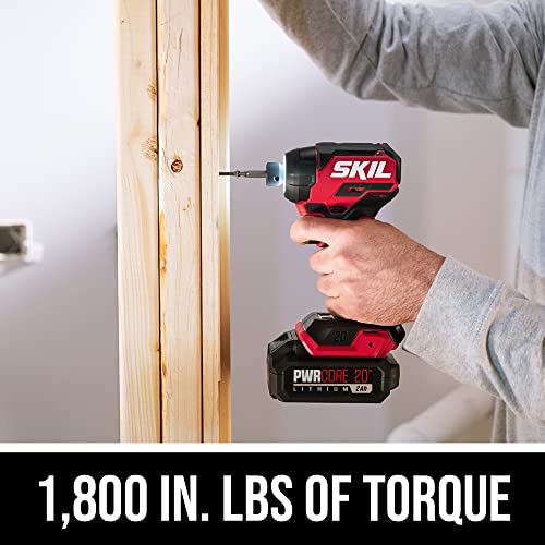 SKIL PWR CORE 20 Brushless 20V Compact Drill Driver and Impact Driver Kit Includes 2.0Ah Battery and PWR Jump Charger - CB8437B-10