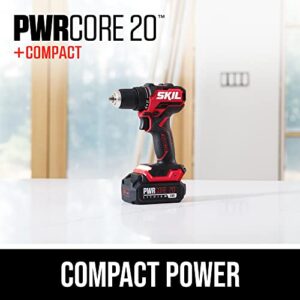 SKIL PWR CORE 20 Brushless 20V Compact Drill Driver and Impact Driver Kit Includes 2.0Ah Battery and PWR Jump Charger - CB8437B-10