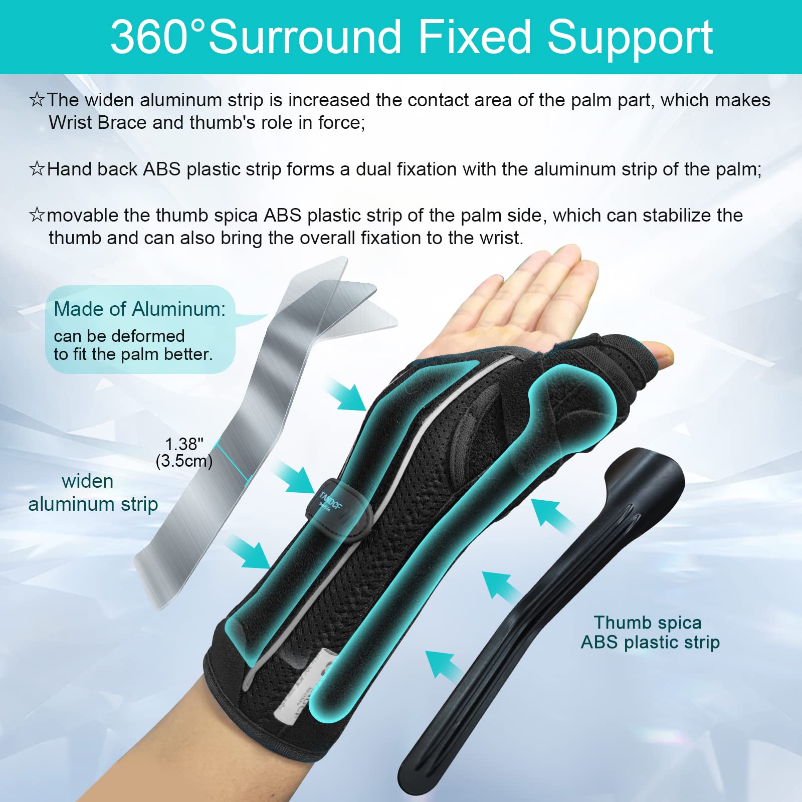 TANDCF bestlife Unisex Universal Wrist Lacer Thumb Spica Splint for Carpal Tunnel Syndrome & De Quervain’s Syndrome,Adjustable Night Wrist Thumb Support Brace with Splints Right Hand For Women & Men,Great for Tendonitis,Arthritis,Wrist Pain,Sprain,Sports