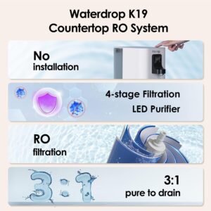 Waterdrop K19-S Countertop Reverse Osmosis Water Filter System, 3:1 Pure to Drain, Reduce PFAS, No Installation Required, BPA Free