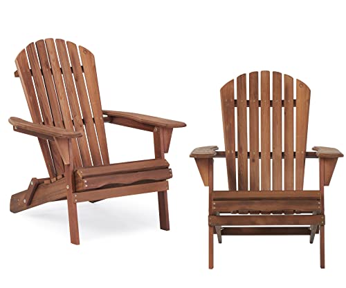 Half Pre-Assembled Folding Adirondack Chair Set of 2, Outdoor Wooden Patio Chair for Garden Lawn Backyard Deck Firepit