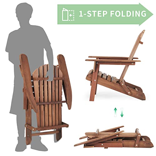 Half Pre-Assembled Folding Adirondack Chair Set of 2, Outdoor Wooden Patio Chair for Garden Lawn Backyard Deck Firepit