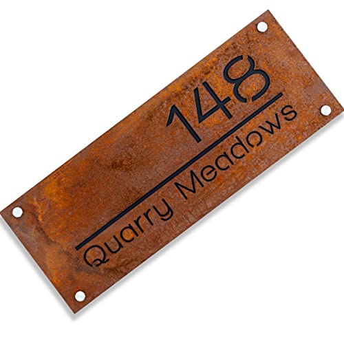 Rusted Steel Modern House Number for Outside, Address Number Plaque, Custom Sign,Personalized Sign (40X15CM)