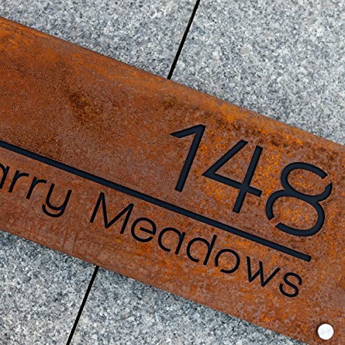 Rusted Steel Modern House Number for Outside, Address Number Plaque, Custom Sign,Personalized Sign (40X15CM)