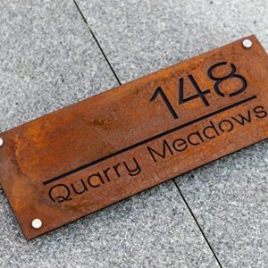 Rusted Steel Modern House Number for Outside, Address Number Plaque, Custom Sign,Personalized Sign (40X15CM)