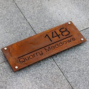 Rusted Steel Modern House Number for Outside, Address Number Plaque, Custom Sign,Personalized Sign (40X15CM)