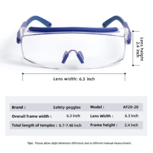 Optical Care Safety Glasses Anti Fog Safety Goggles Over Glasses Protective Eyewear with Clear Wrap-around Lens, Adjustable, Impact Resistance and Anti-dust