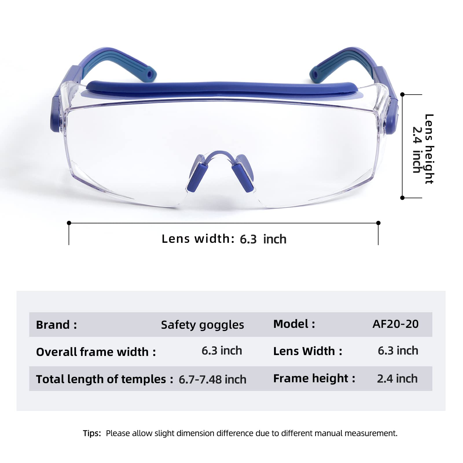 Optical Care Safety Glasses Anti Fog Safety Goggles Over Glasses Protective Eyewear with Clear Wrap-around Lens, Adjustable, Impact Resistance and Anti-dust