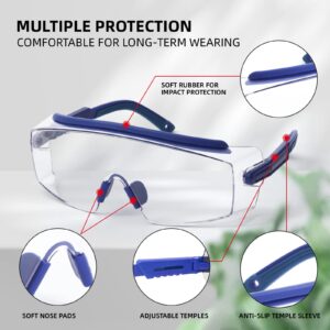 Optical Care Safety Glasses Anti Fog Safety Goggles Over Glasses Protective Eyewear with Clear Wrap-around Lens, Adjustable, Impact Resistance and Anti-dust